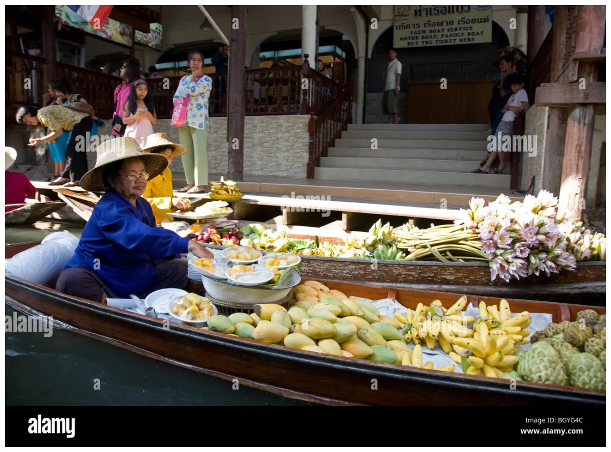 The Beauty of Damnoen Saduak Floating Market colorful boat fruit ...